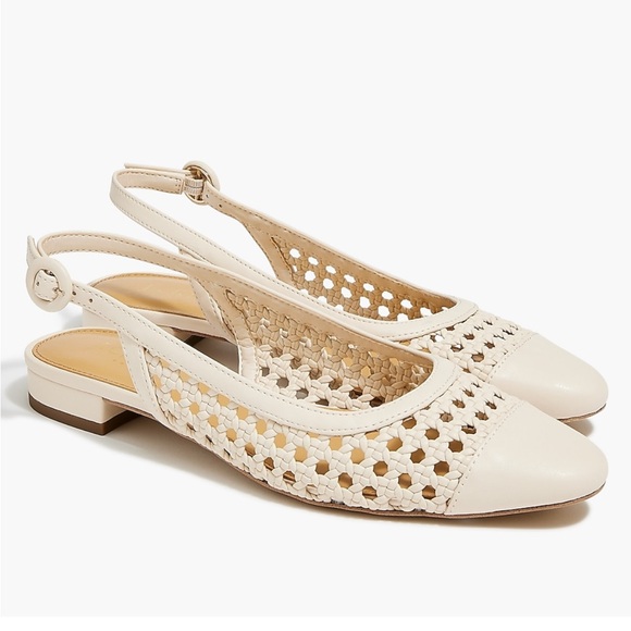 J. Crew | Shoes | J Crew Woven Slingback Flats Ivory Shoe Basketweave ...